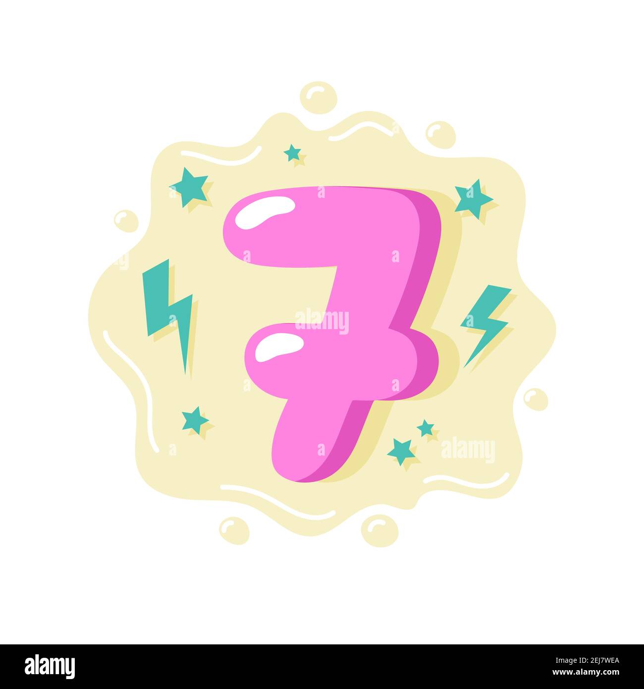 Cartoon number seven for kids, birthday card template. Vector ...