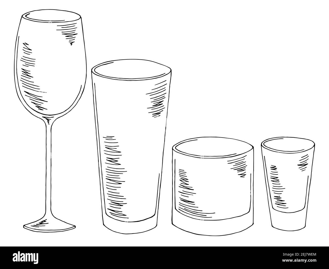 Glass set empty graphic black white isolated illustration vector Stock ...