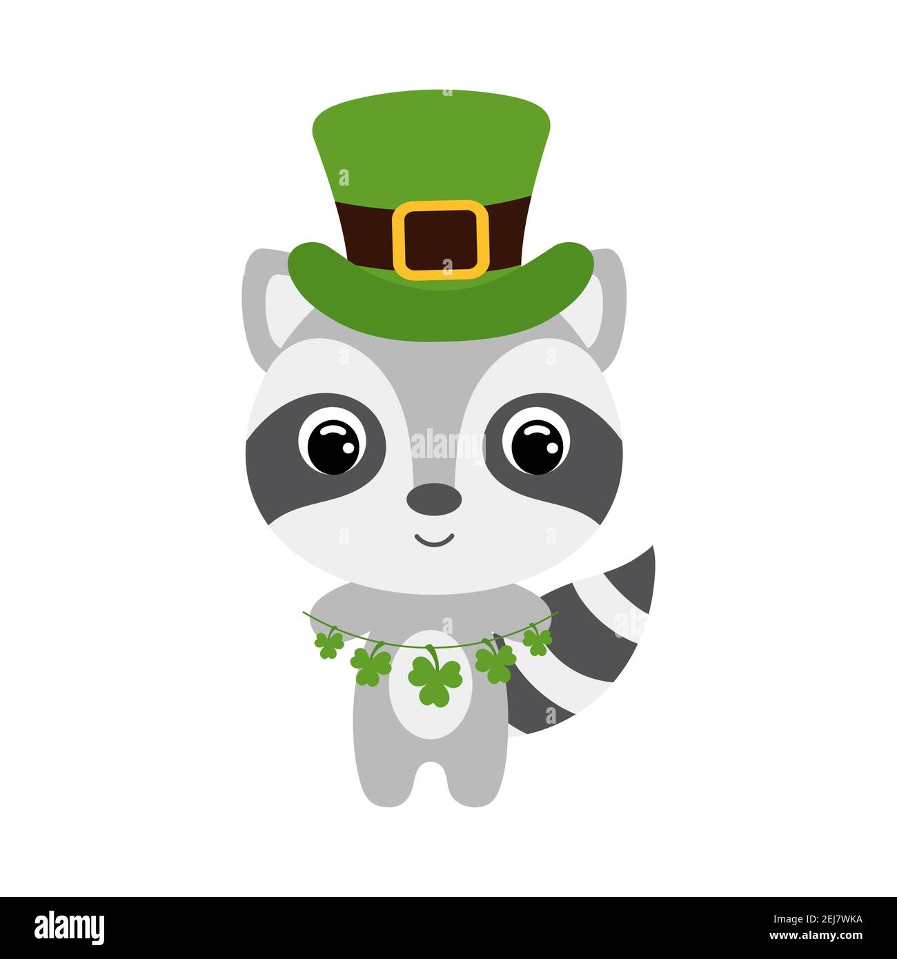 Cute raccoon in green leprechaun hat. Cartoon sweet animal with clovers ...