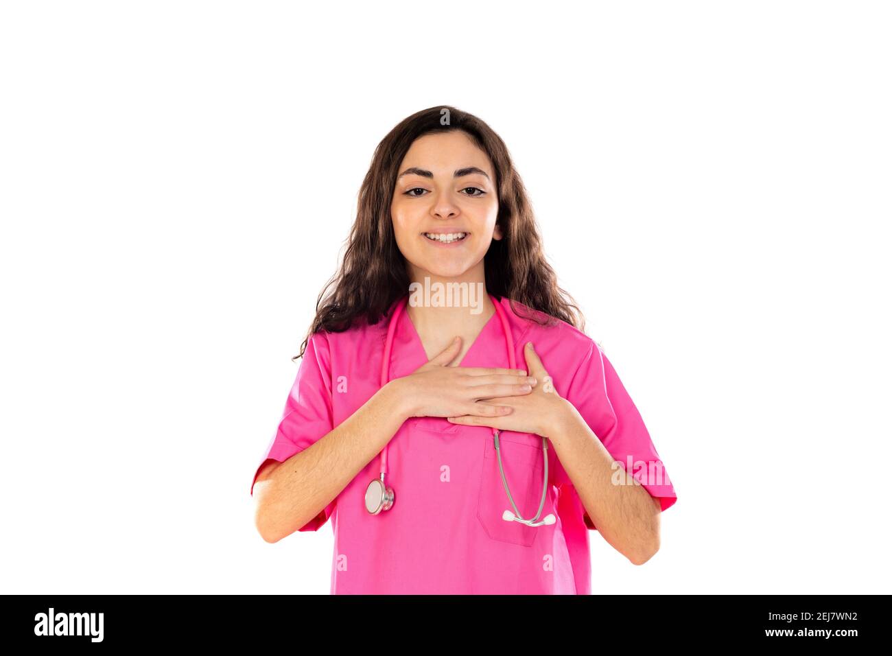 Young doctor with pink uniform isolated on a white background Stock ...