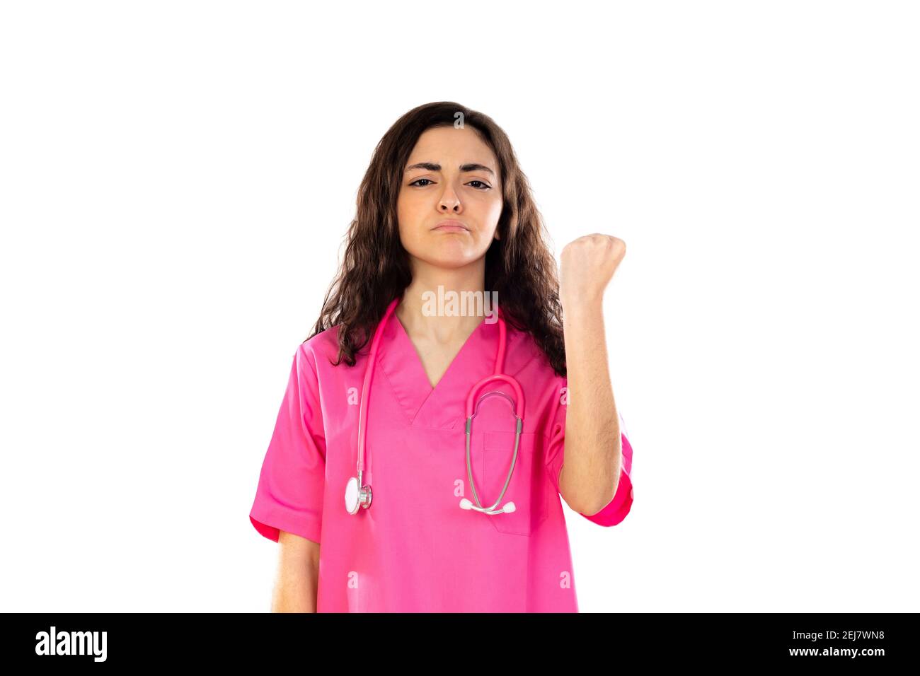 Young doctor with pink uniform isolated on a white background Stock ...