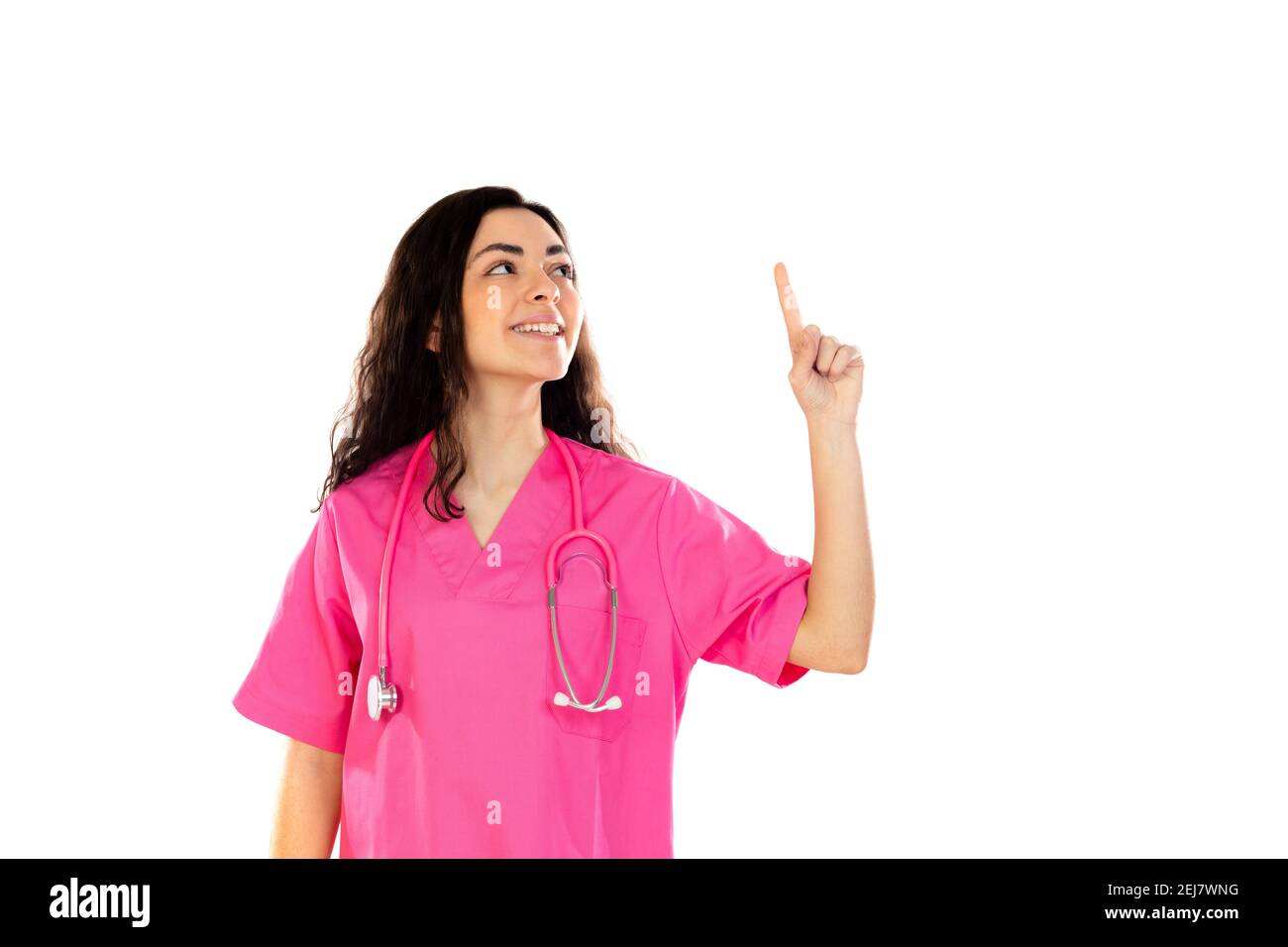 Young doctor with pink uniform isolated on a white background Stock ...