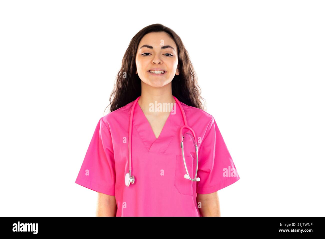 Young doctor with pink uniform isolated on a white background Stock ...