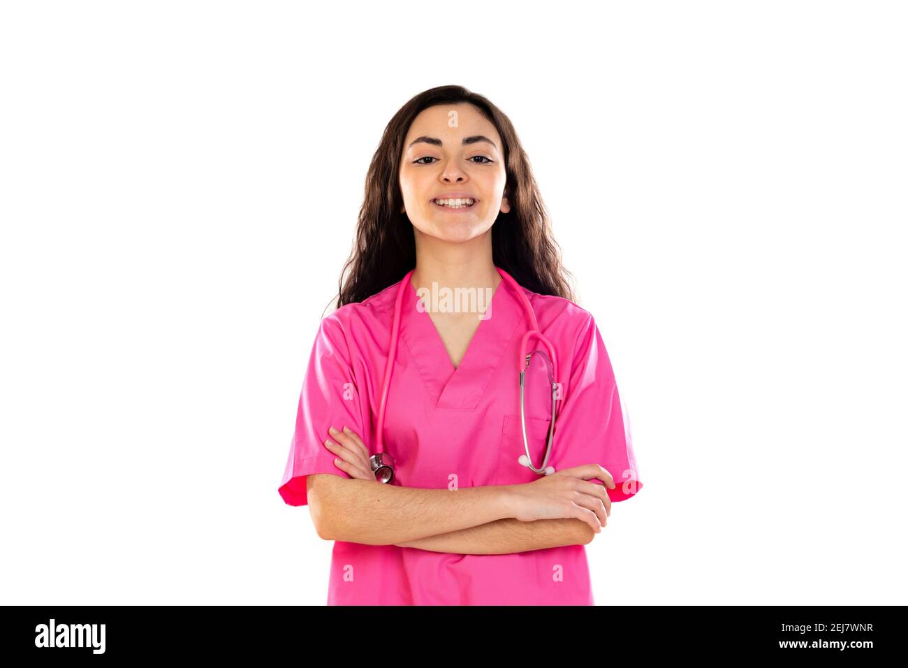 Young doctor with pink uniform isolated on a white background Stock ...