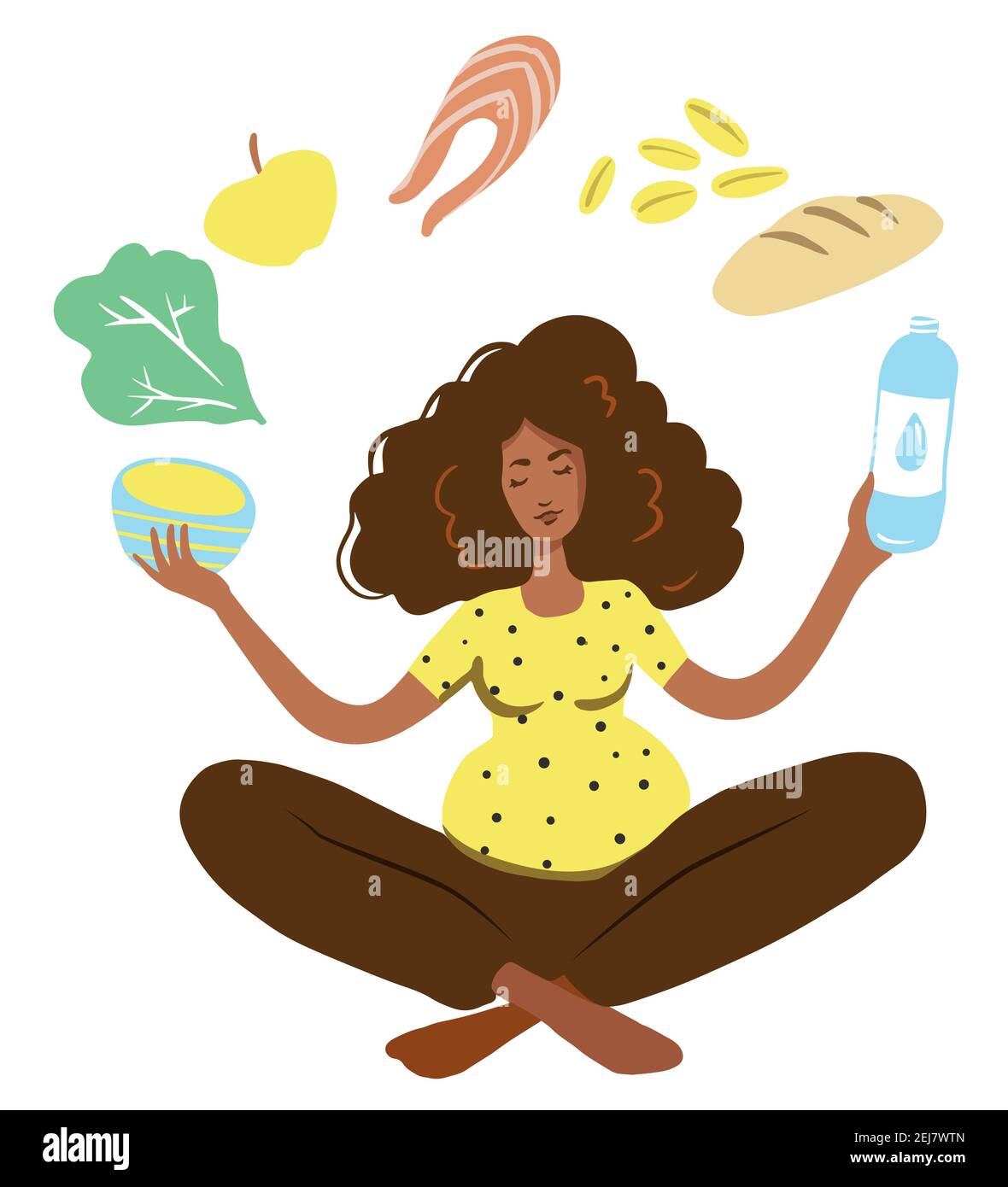 Pregnant woman Healthy food and Sport . cartoon Vector illustration ...