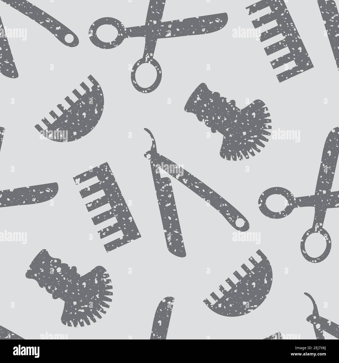 Barber shop tools vector seamless pattern background. Monochrome grey ...