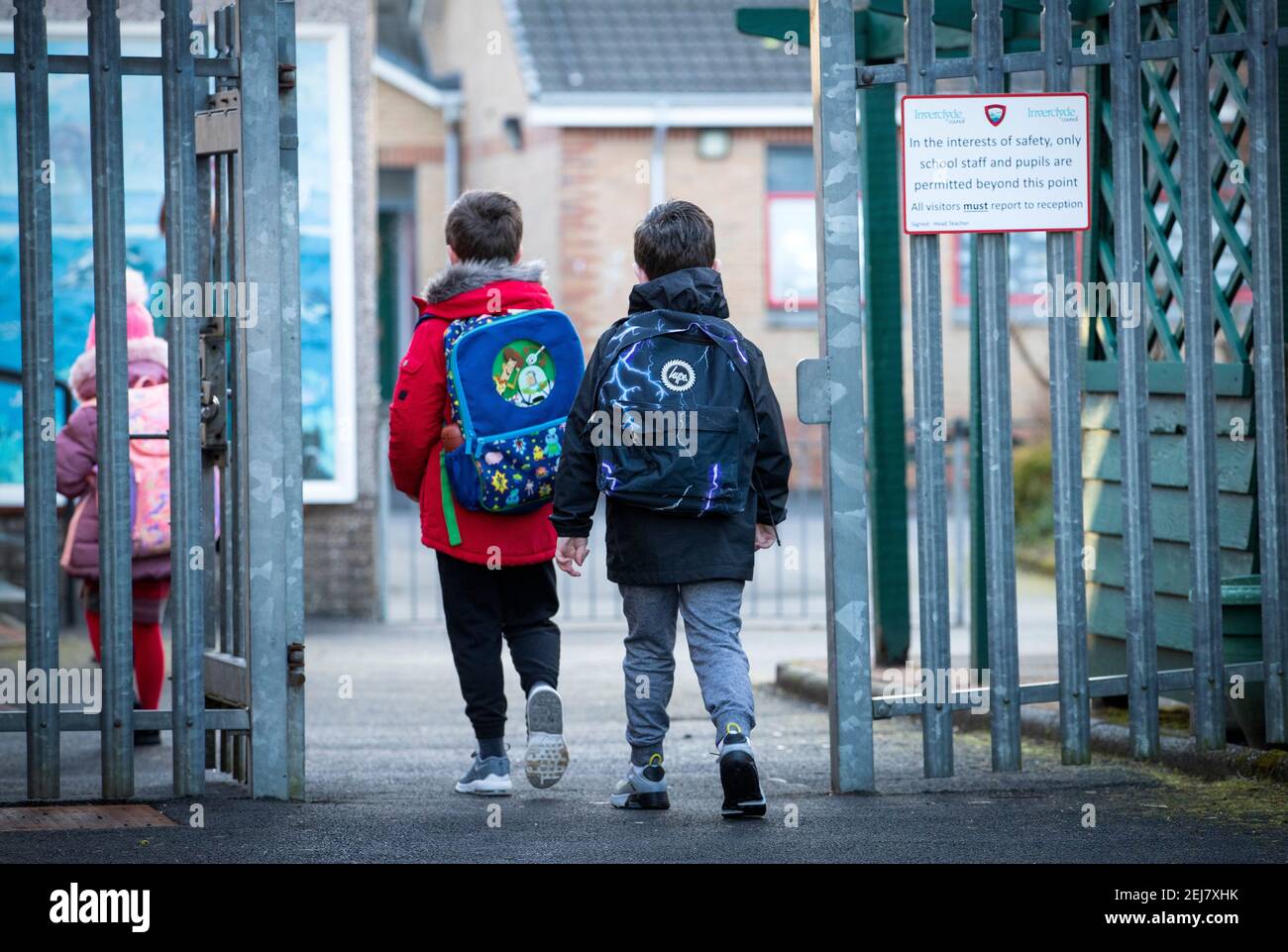 Pupils arrive for their first day back at Inverkip Primary School in ...
