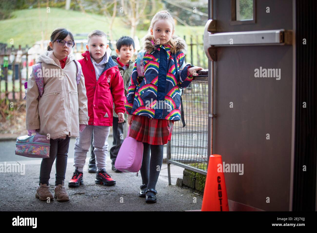 Pupils arrive for their first day back at Inverkip Primary School in ...