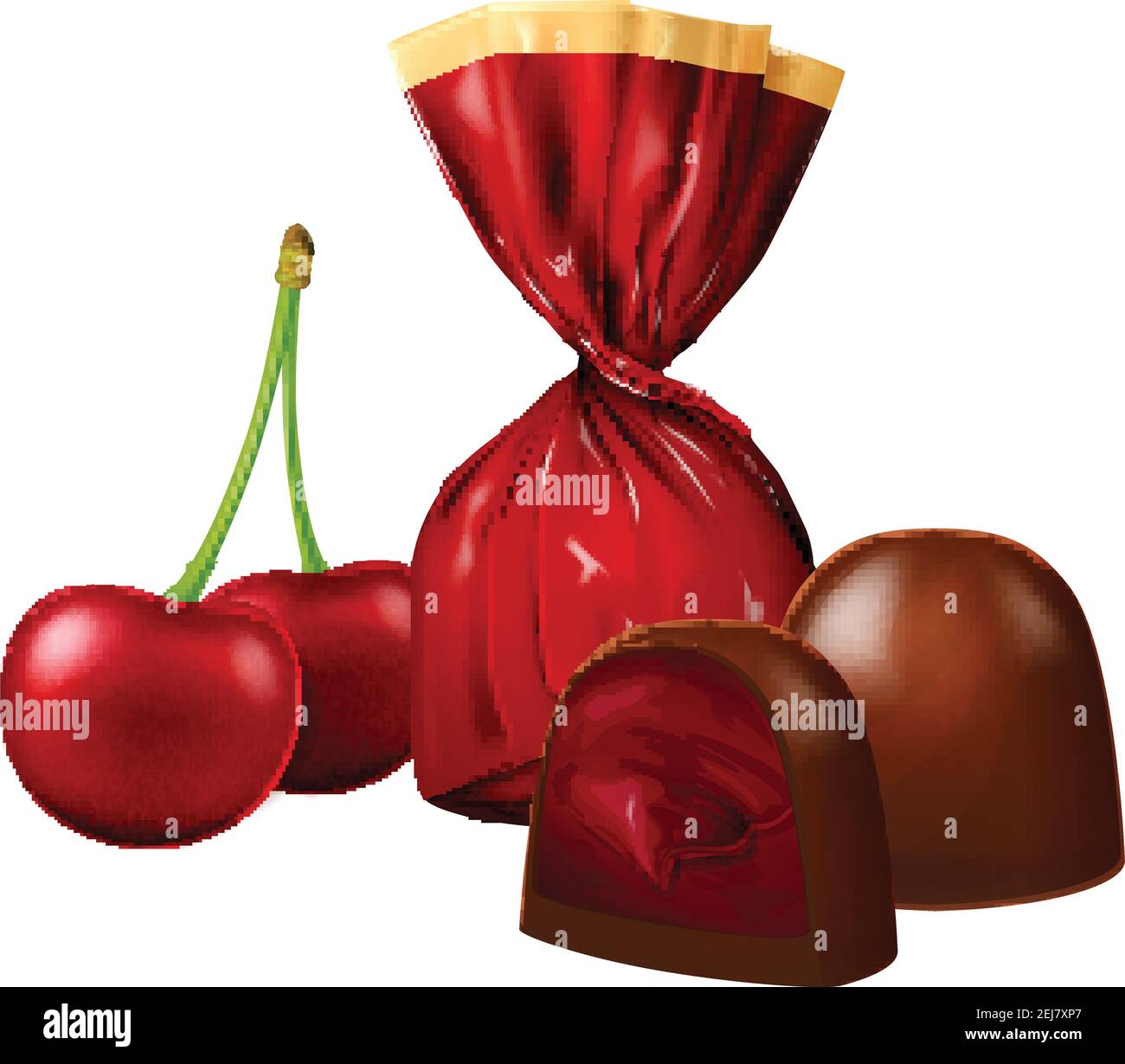 Fresh cherries berries and chocolate candies with cherry filling ...