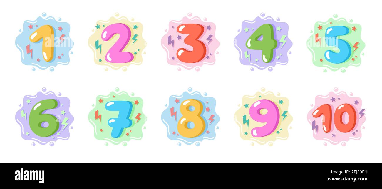 Colorful cartoon numbers for kids, birthday card template. Vector ...