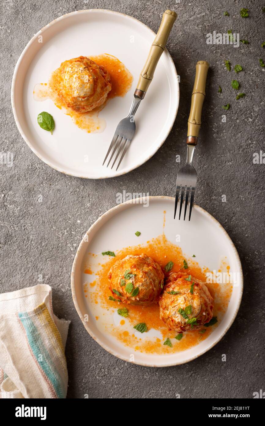 delicious homemade meatballs on the dining table Stock Photo - Alamy