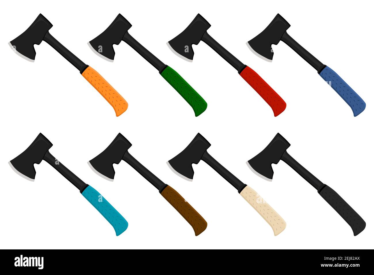 Illustration on theme big kit steel axes with wooden handle, metal ax ...