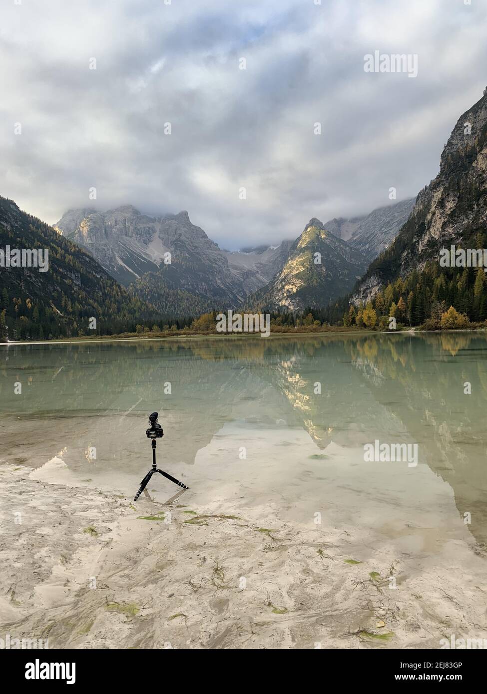 Tripod with professional camera ready for photographing a majestic ...
