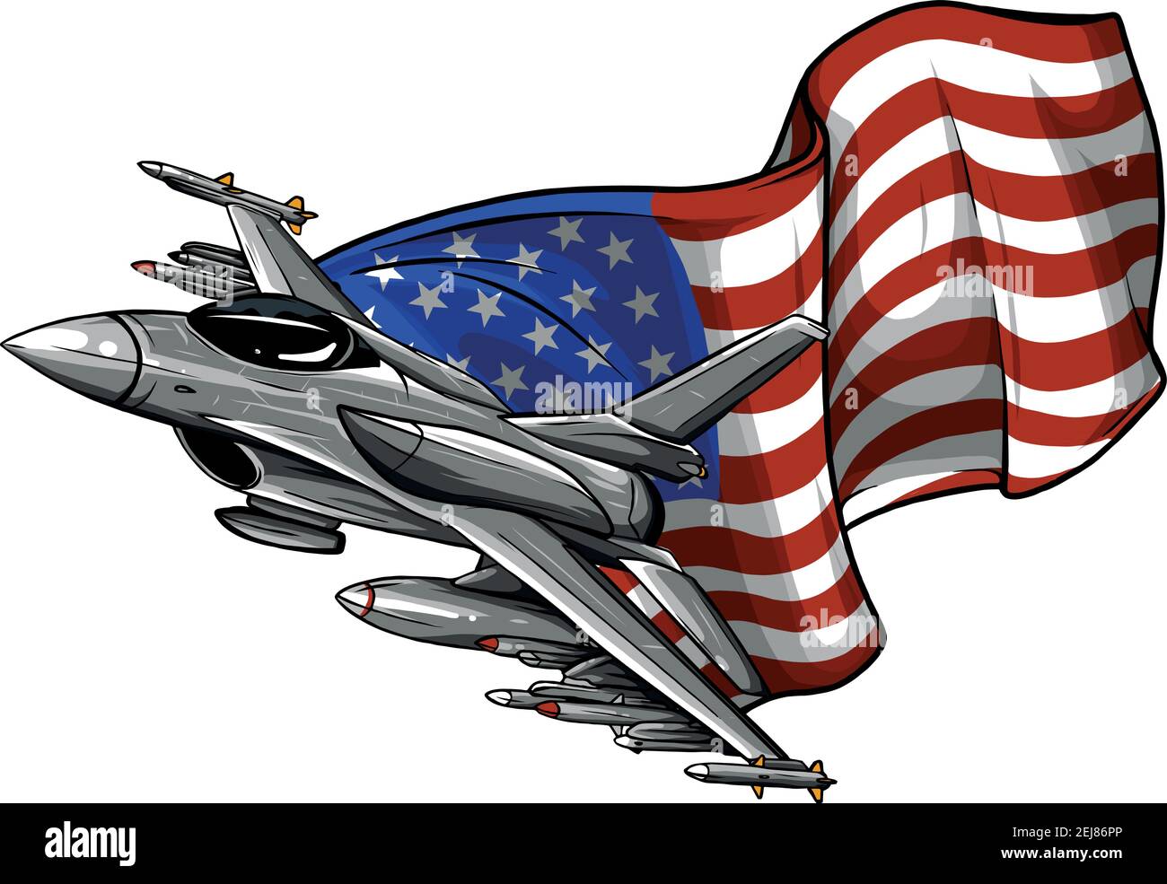 Military fighter jets with american flag. Vector illustration Stock ...