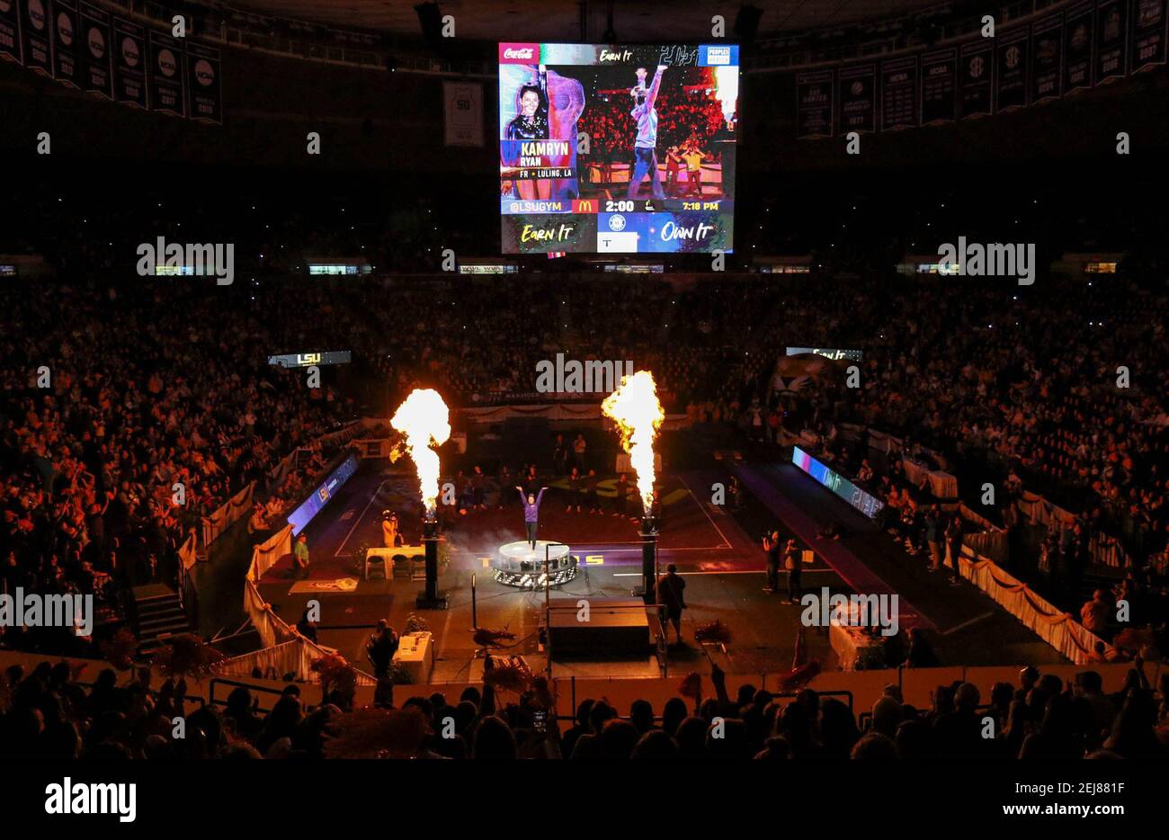 The LSU Gymnastics team is introduced to the crowd before NCAA ...