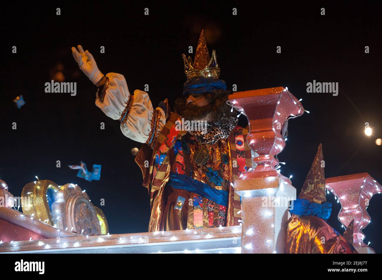 A man dressed as Gaspar is seen on a float as he takes part during the ...