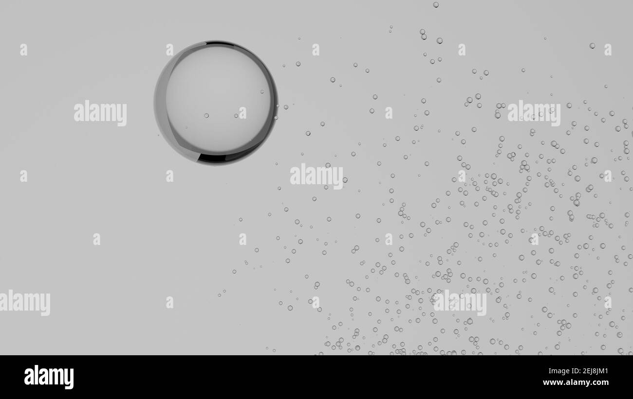 3D illustration of a glass sphere and lots of water bubbles isolated on ...