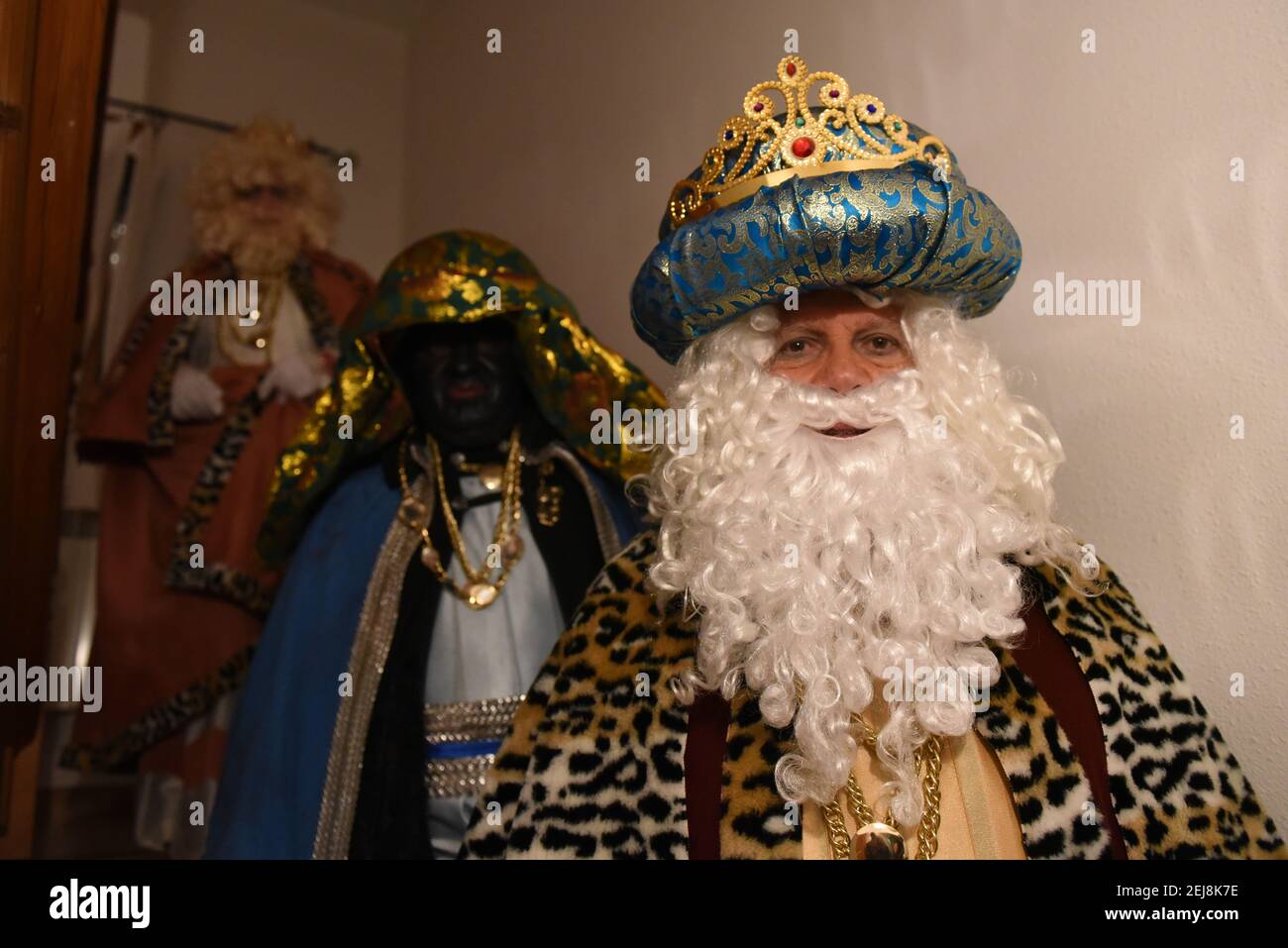 A performer dressed as Gaspar King is seen inside a house before the ...