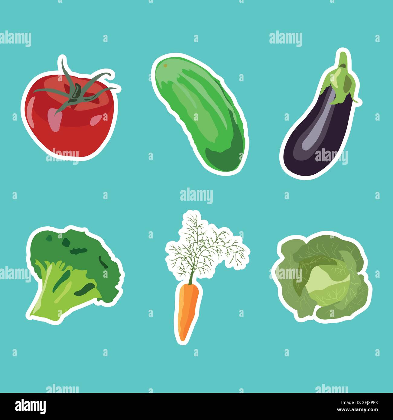 Vector set of flat cartoon vegetables stickers. Vector background. Flat ...