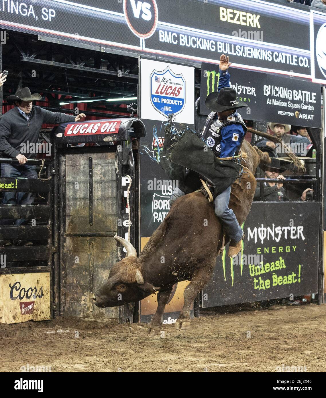 Joao Ricardo Vieira rides bull during championship round of ...