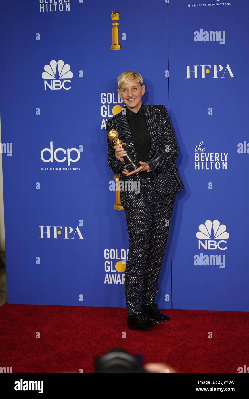 Ellen DeGeneres, winner of the Carol Burnett Award, poses in the press ...