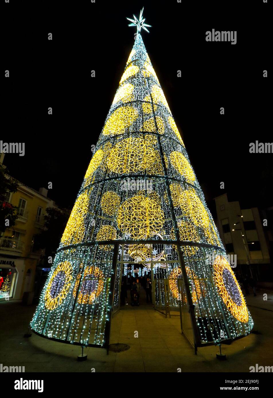 A view of The magnificent 18 metre metal Christmas tree in Plaza de la ...