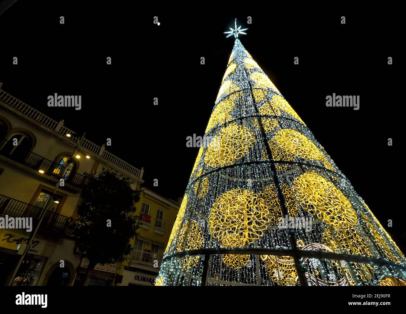 A view of The magnificent 18 metre metal Christmas tree in Plaza de la ...