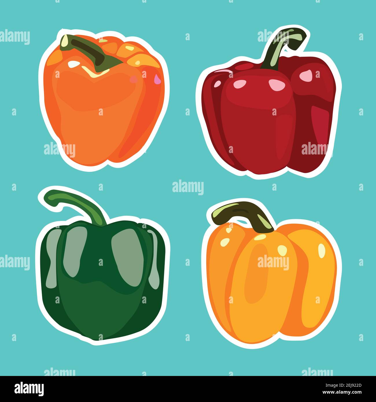 Vector set of flat cartoon peppers stickers. Vector background. Flat ...