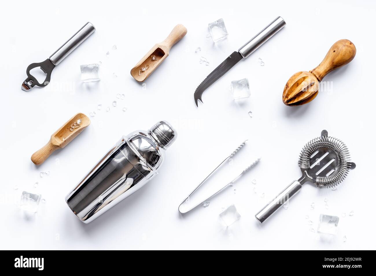 Cocktail bar utensils and tools. Top view, flat lay Stock Photo - Alamy