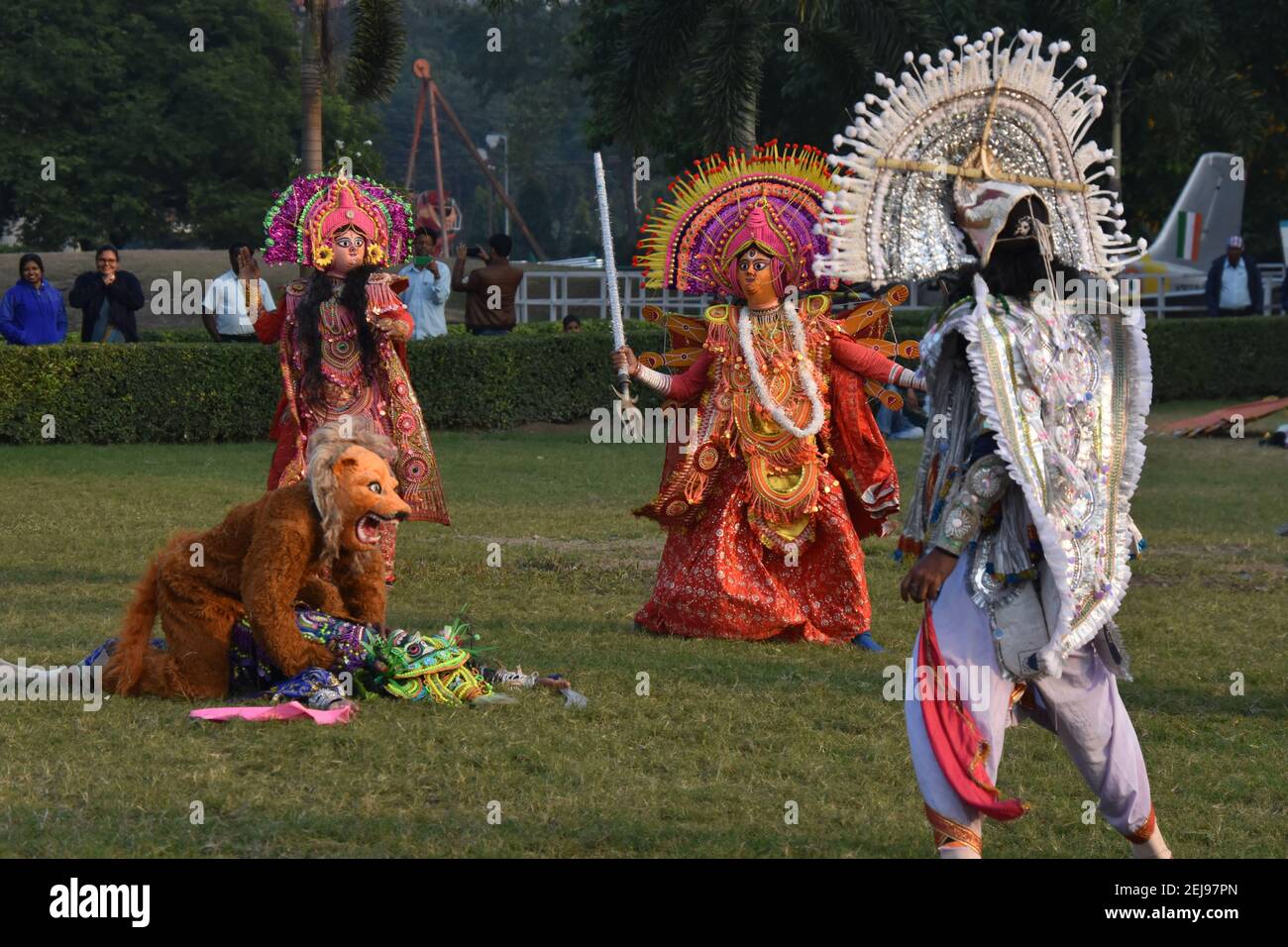 A village cultural group from Purulia of West Bengal is performing the ...