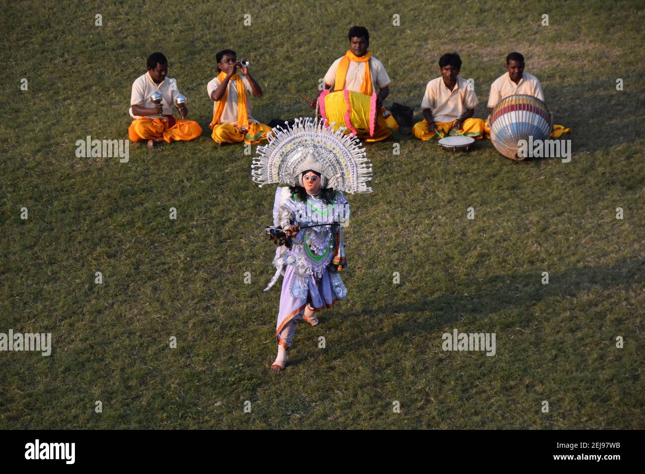 A village cultural group from Purulia of West Bengal is performing the ...
