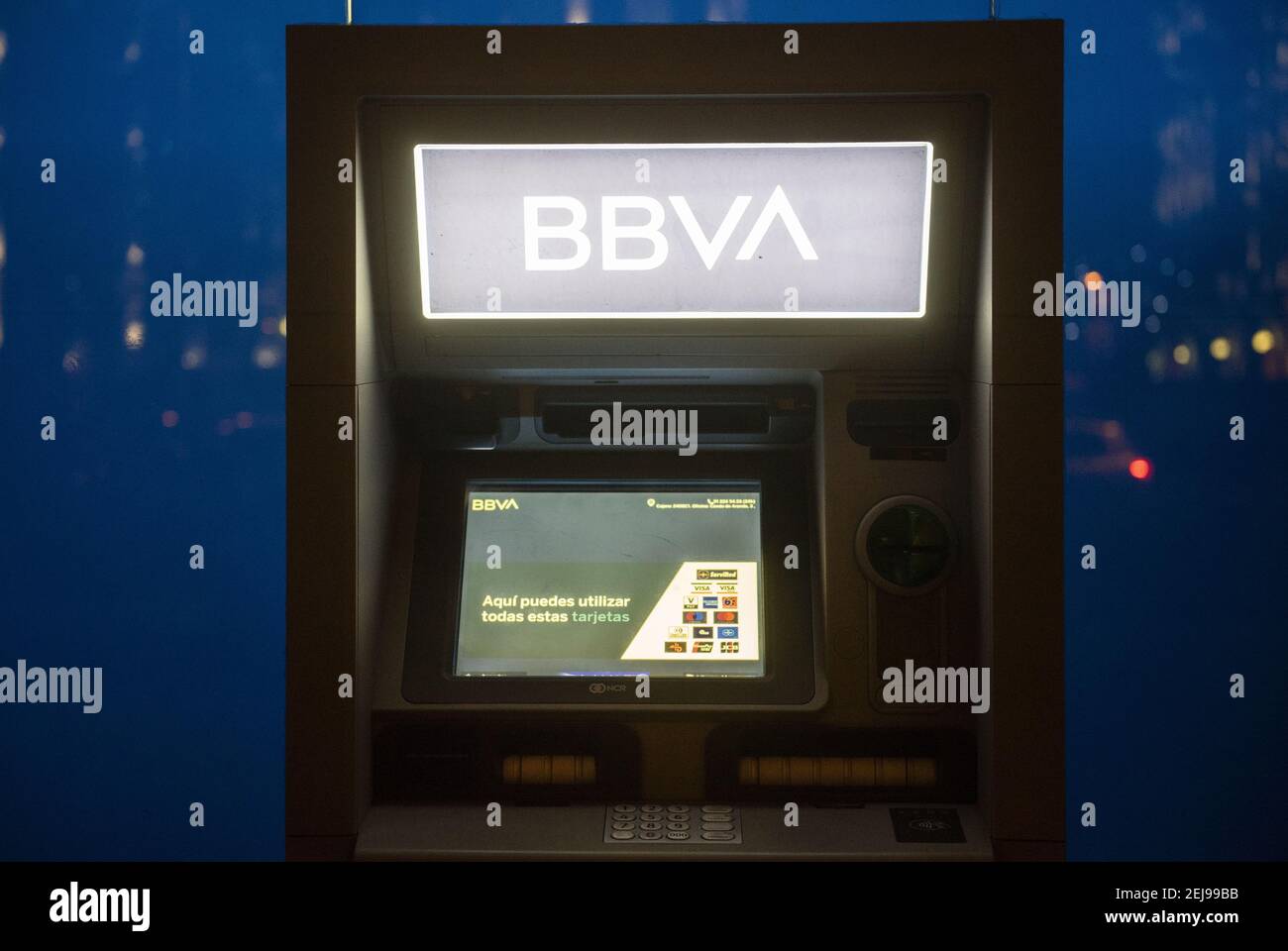 Spanish multinational BBVA bank ATM machine seen in Spain. (Photo by ...
