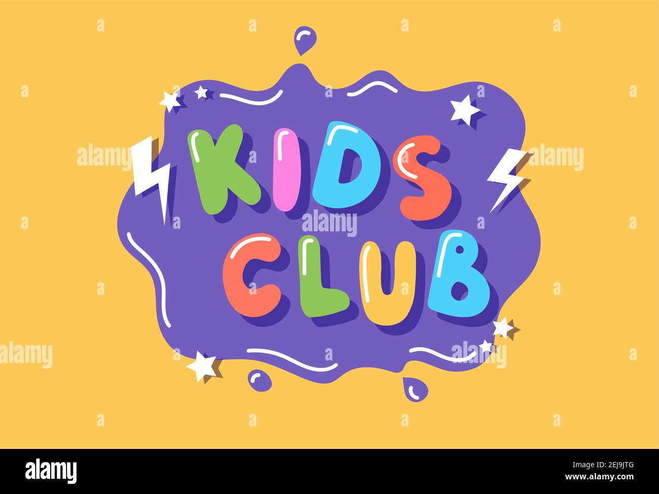 Kids club, colorful sign template with hand drawn lettering, vector ...