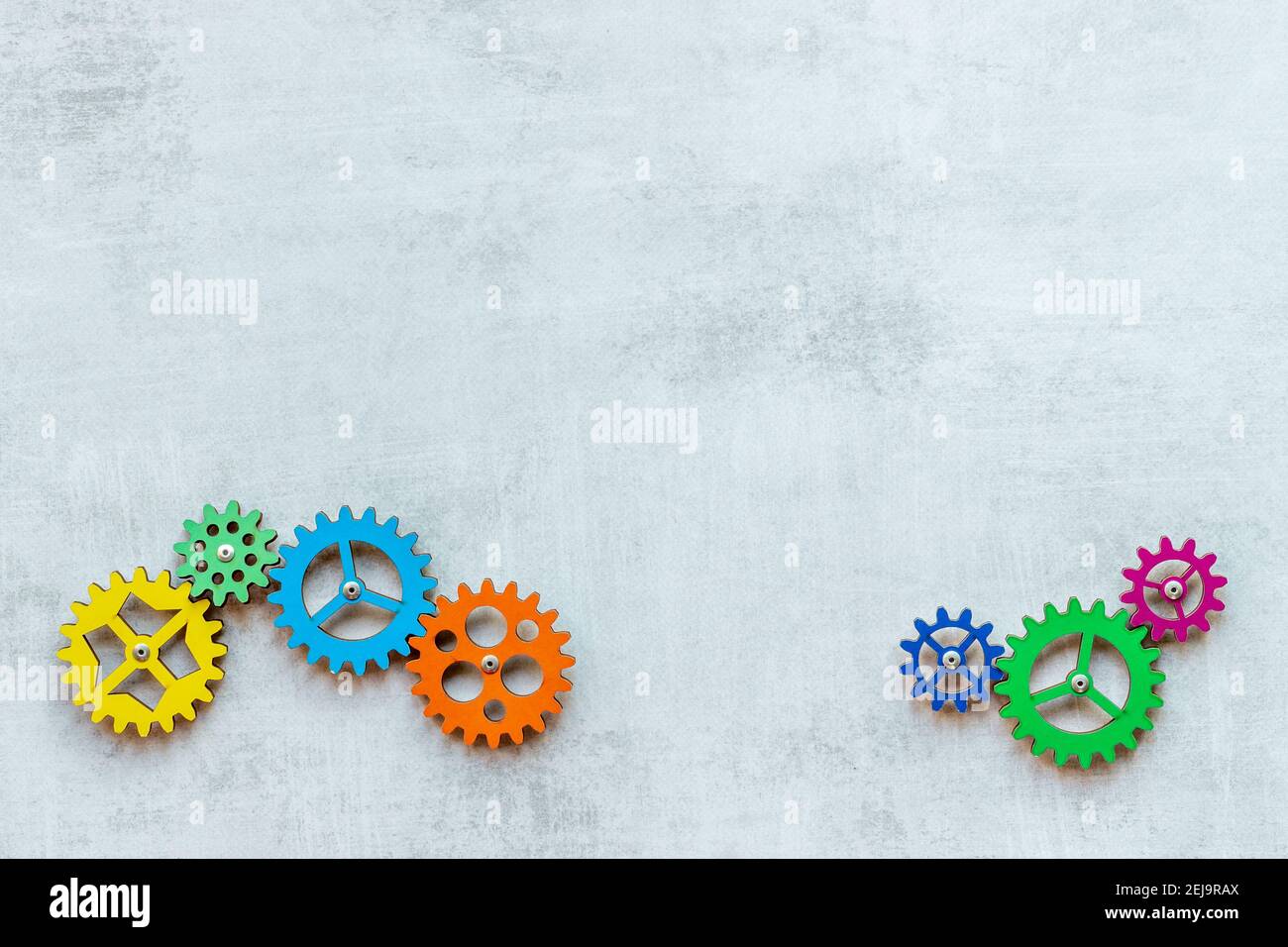 Top view of colorful gears. Corporate work and modern business process ...