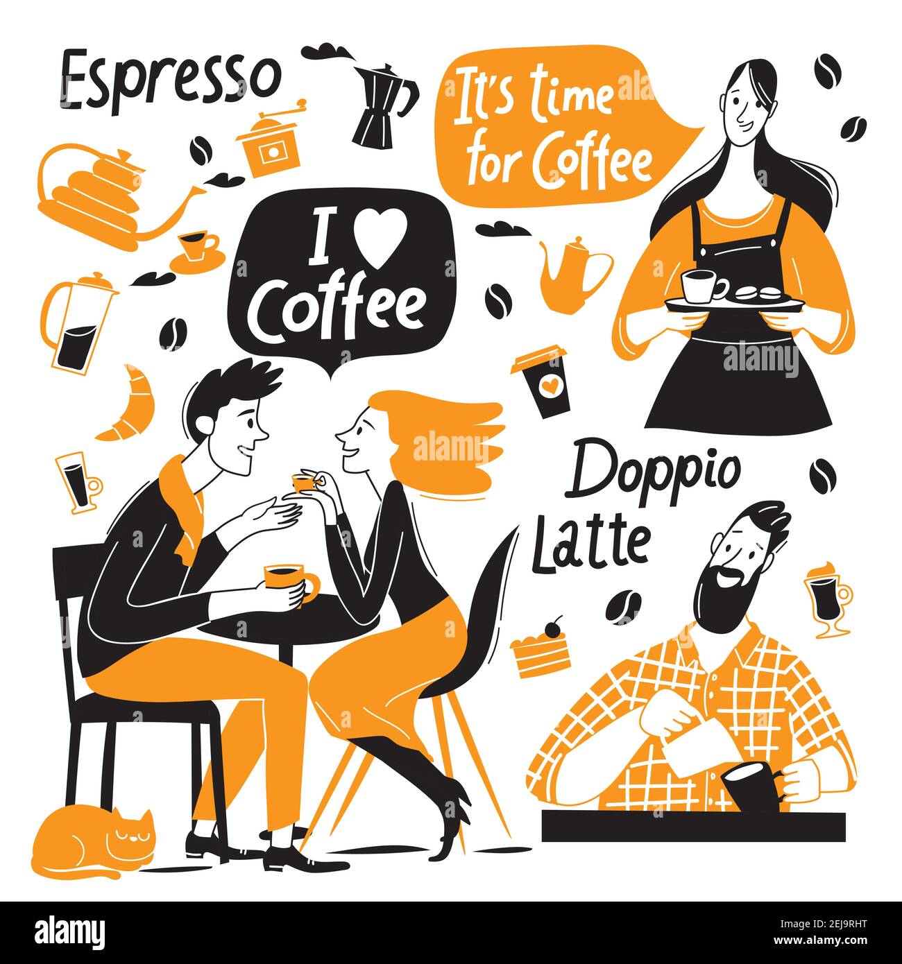 Coffee motivational vector design with barista and coffee elements and ...