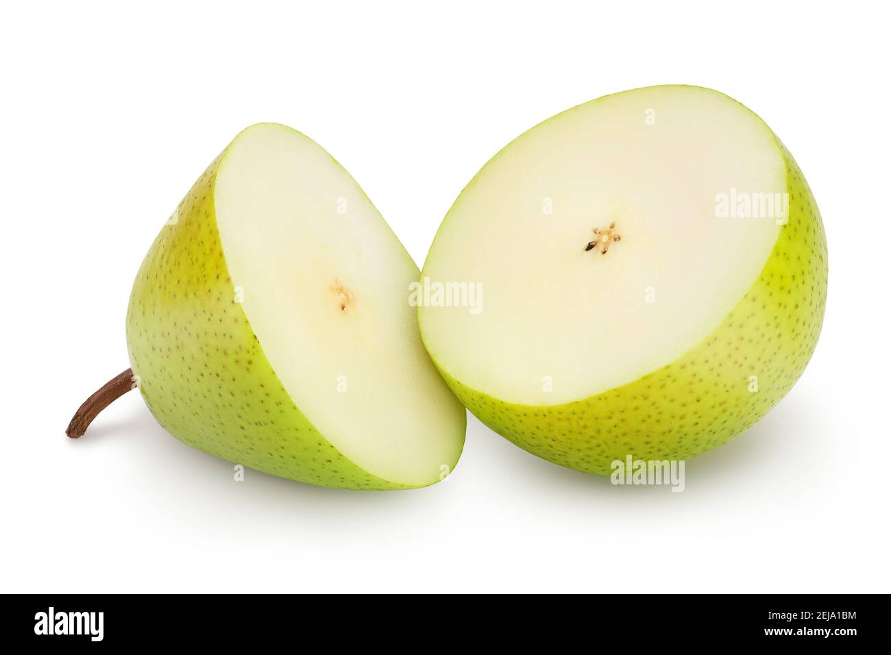 Green pear fruit half isolated on white background with clipping path ...