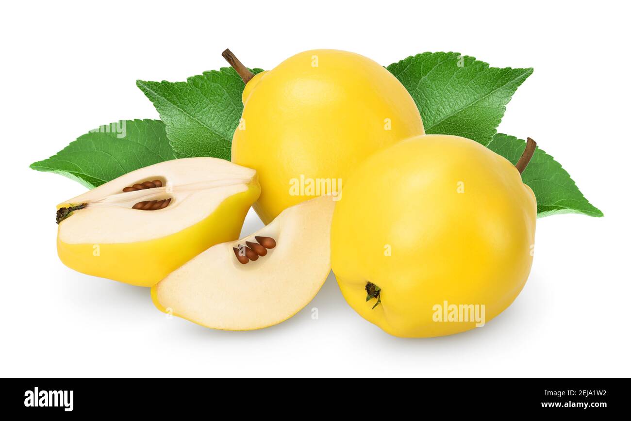 Fresh quince with half isolated on the white background with clipping ...