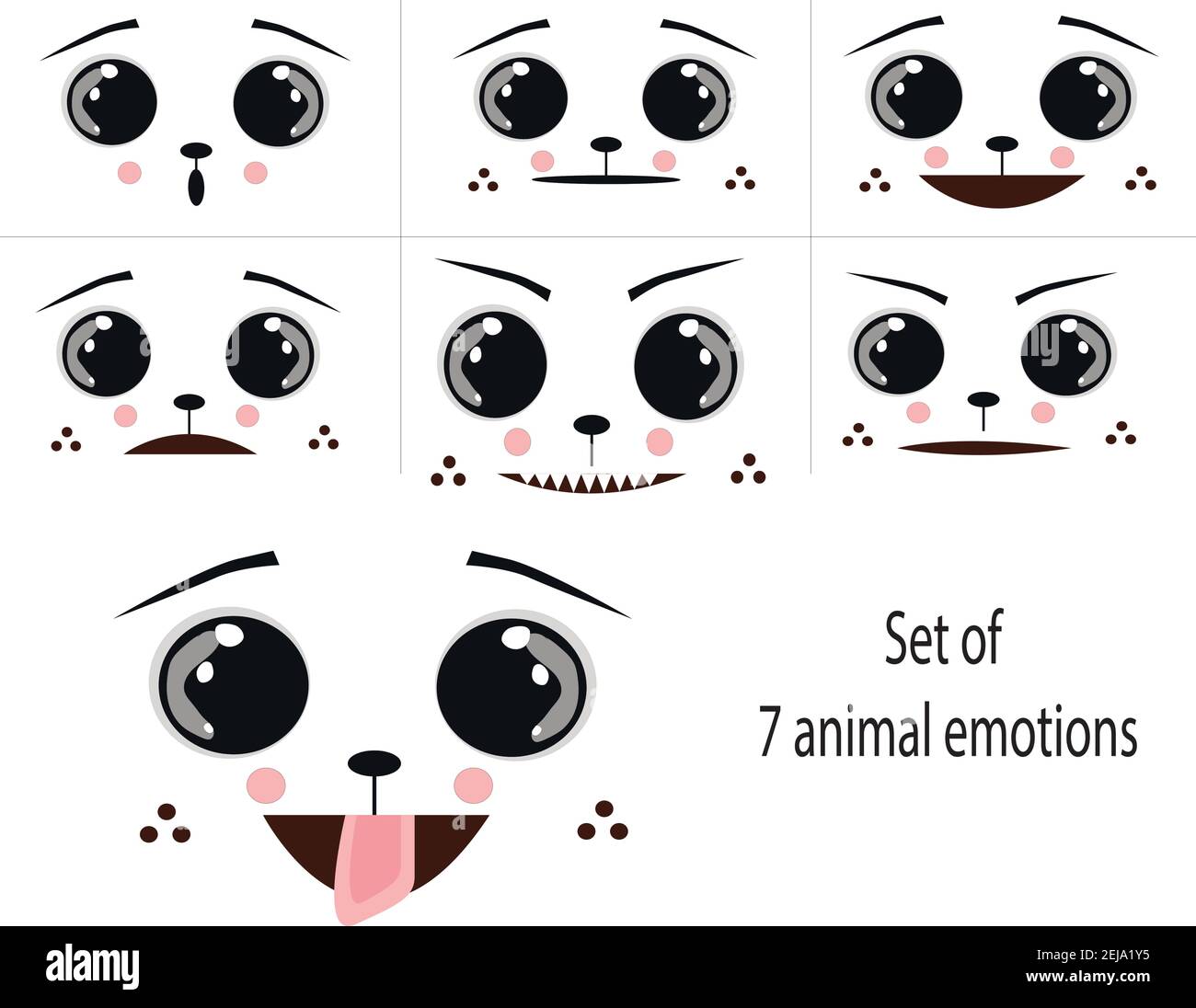set of different animal emotions on white background Stock Vector Image ...