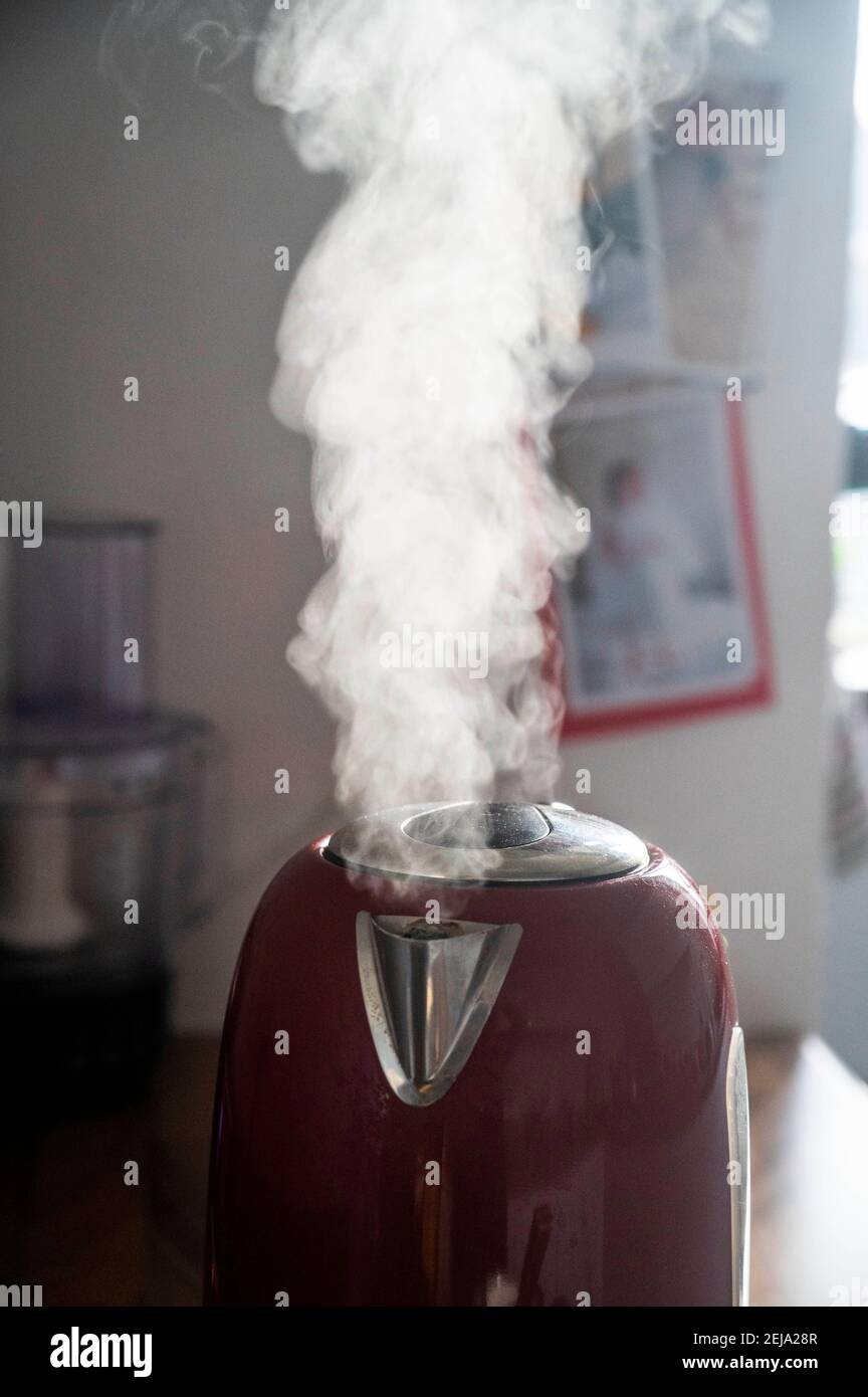 Kitchen electric kettle boiling with steam to make a hot drink Stock ...