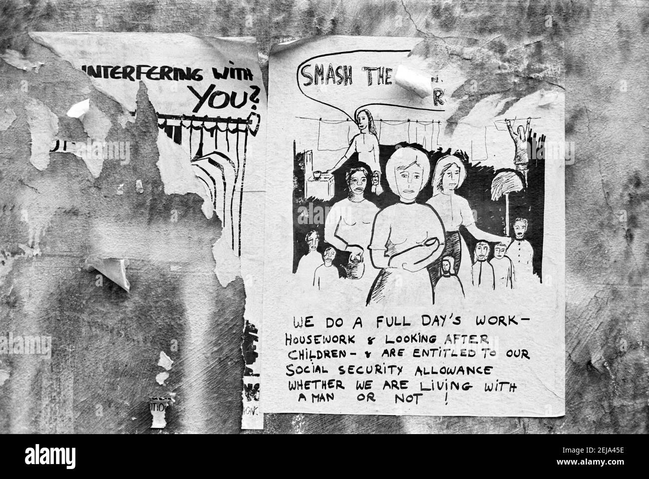 UK, West London, Notting Hill, 1973. Wall poster on behalf of women ...