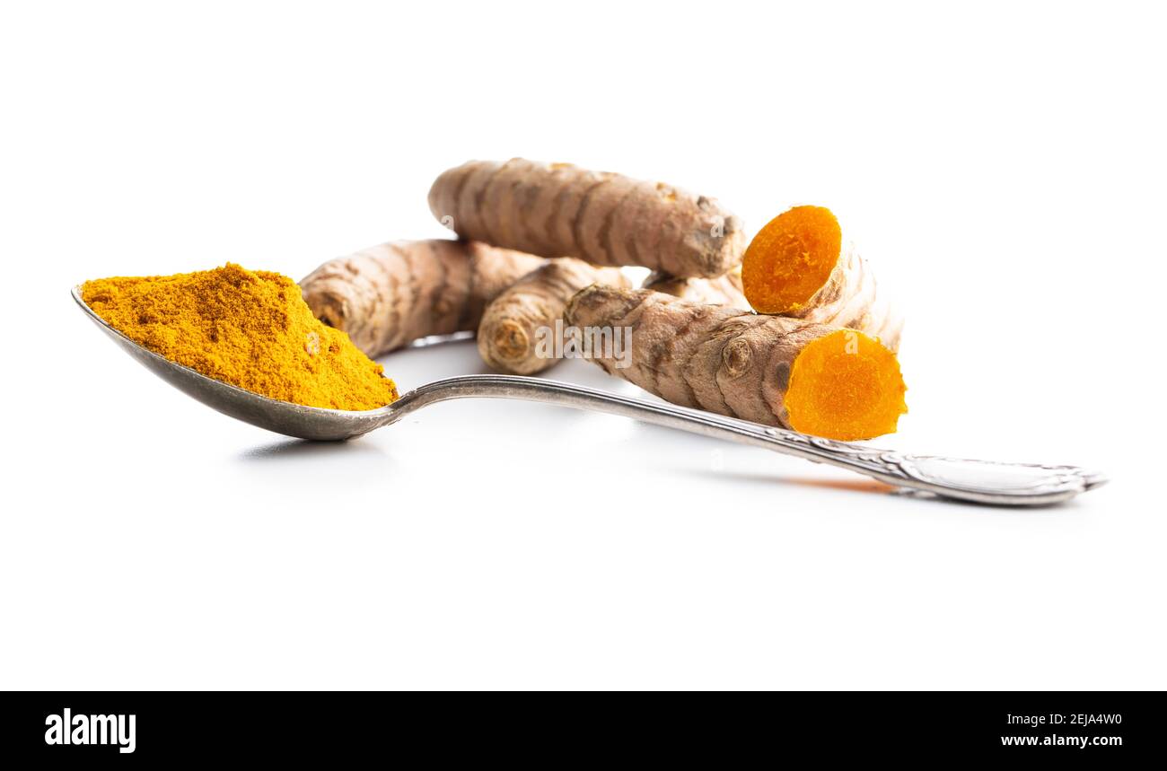 Indian turmeric powder and root. Turmeric spice. Ground turmeric ...