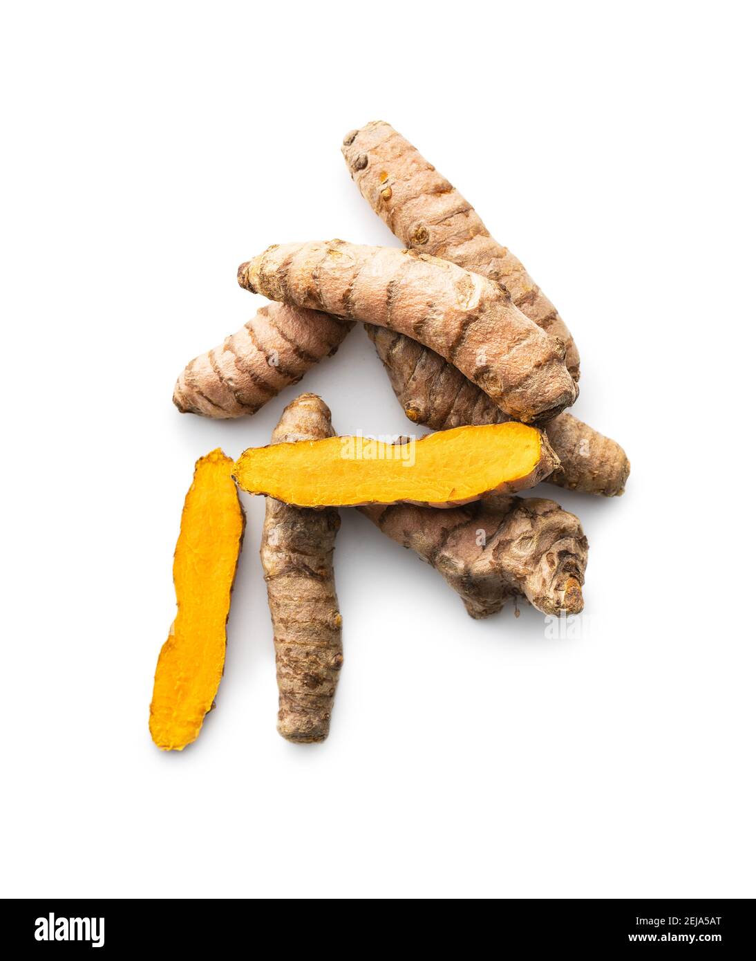 Indian turmeric root. Turmeric spice. Yellow turmeric isolated on white ...