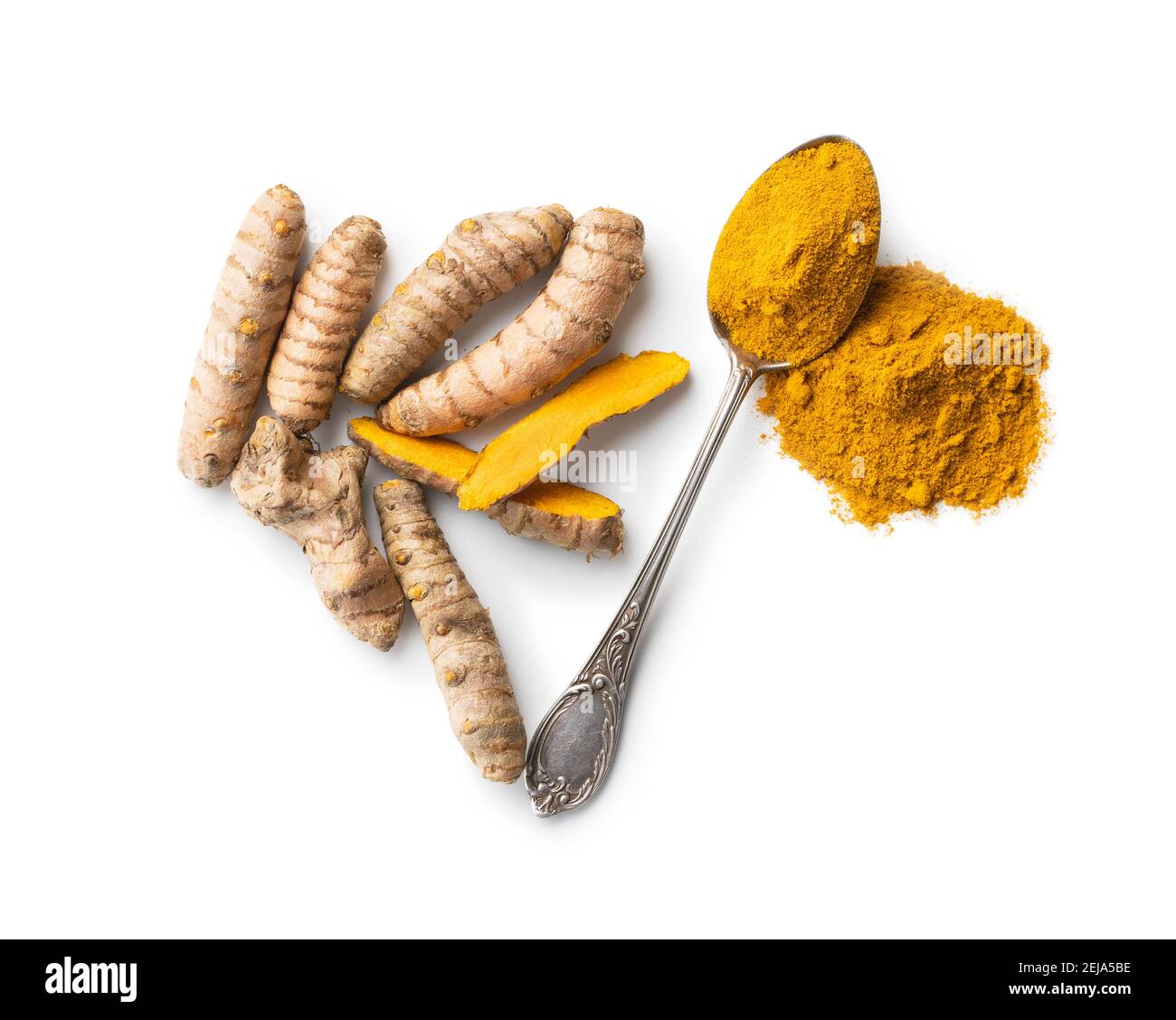 Indian turmeric powder and root. Turmeric spice. Ground turmeric ...