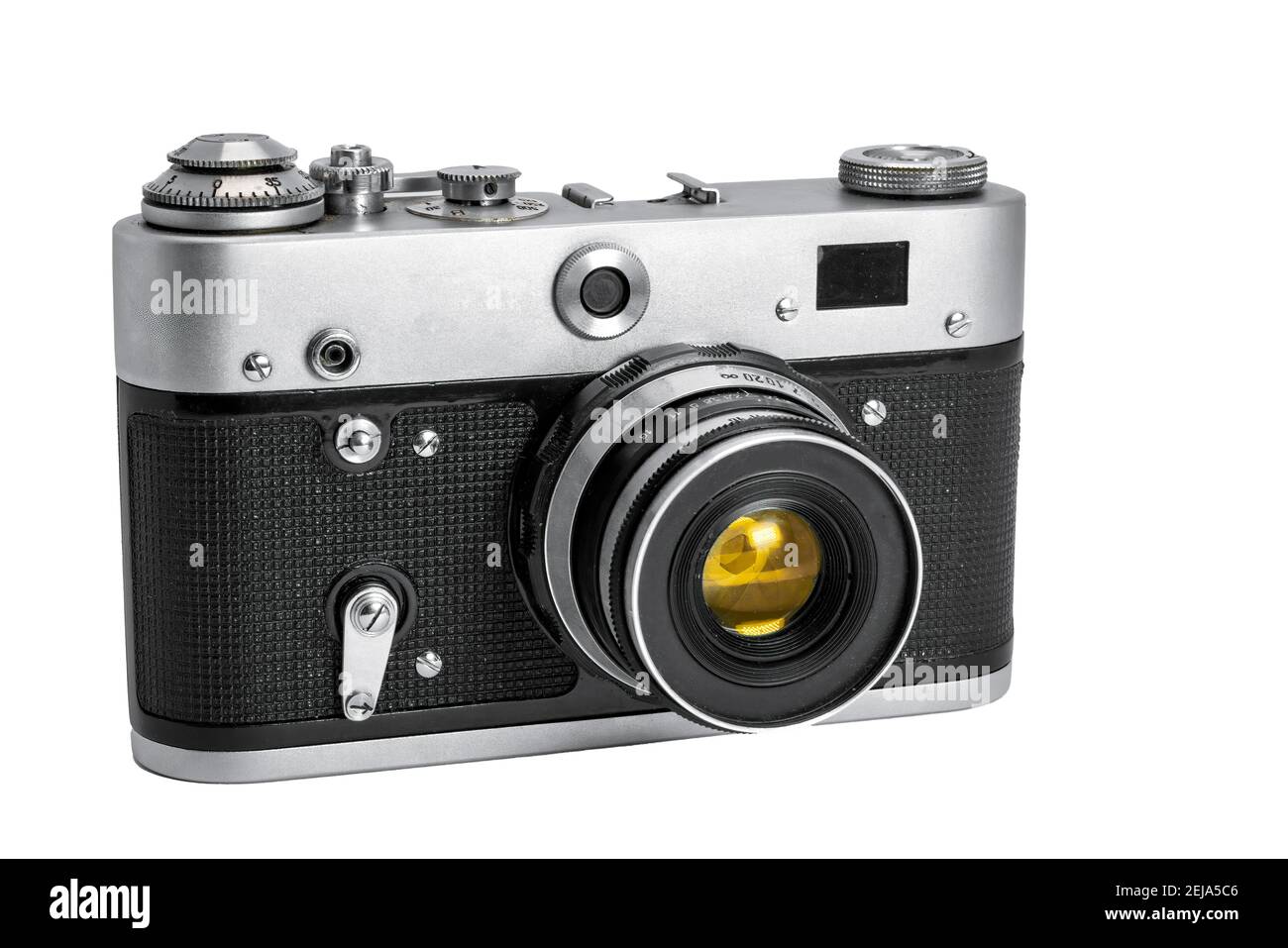 A classic manual film camera, on white. Retro film photo camera ...