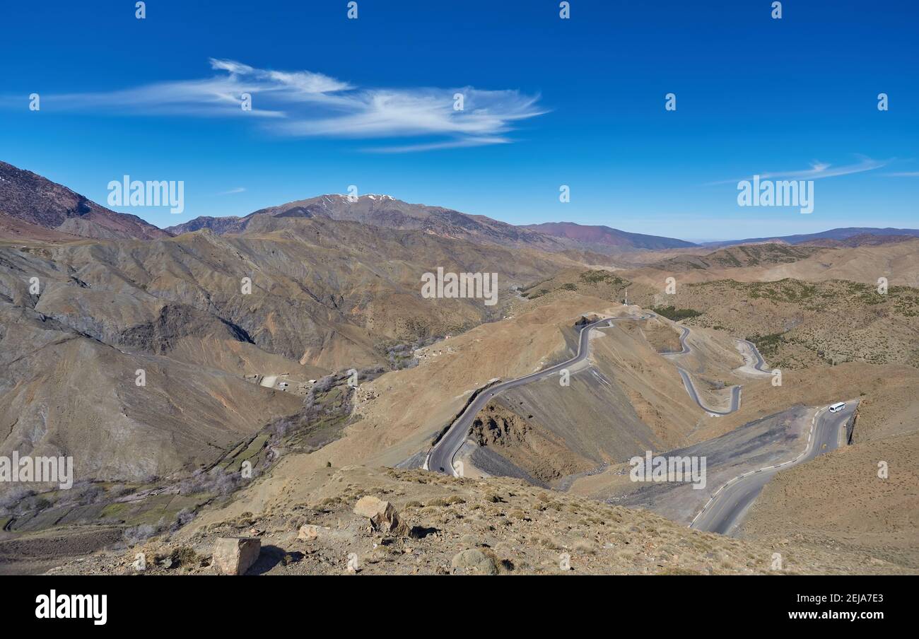 Atlas mountain range from Morocco. Road serpentine in the mountains ...