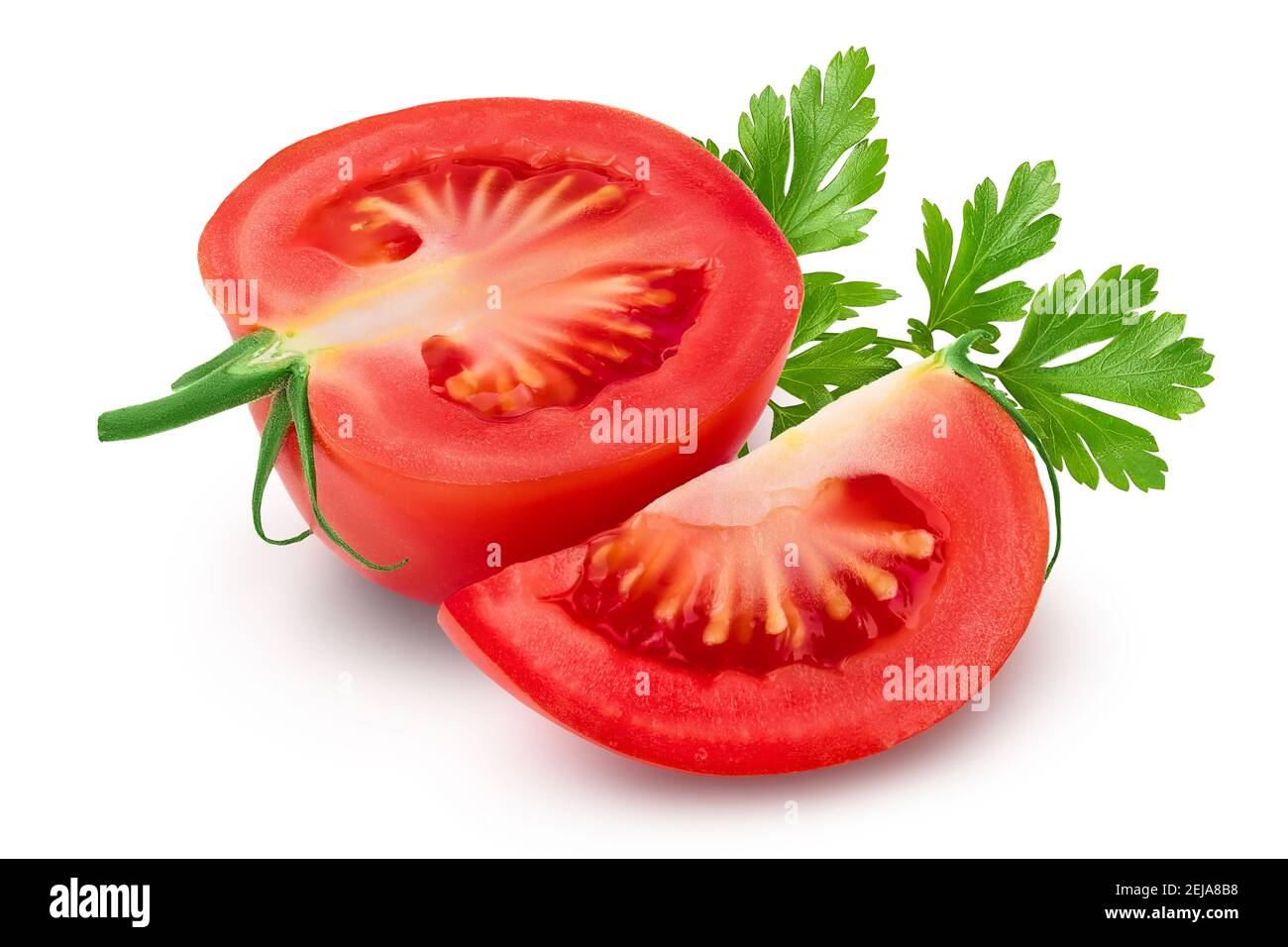 Tomato half and slice isolated on white background with clipping path ...