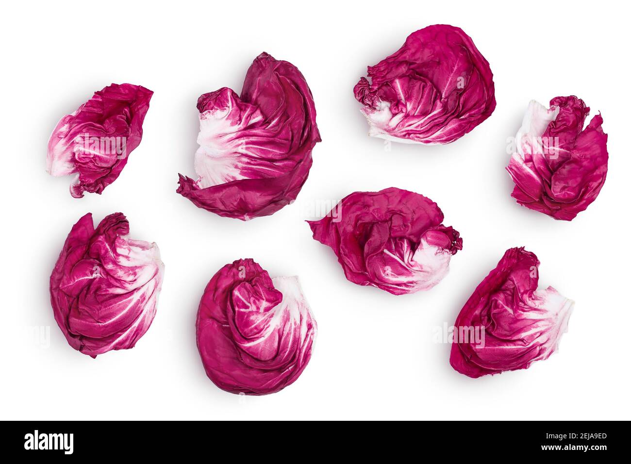 Fresh red radicchio salad leaves isolated on white background with ...