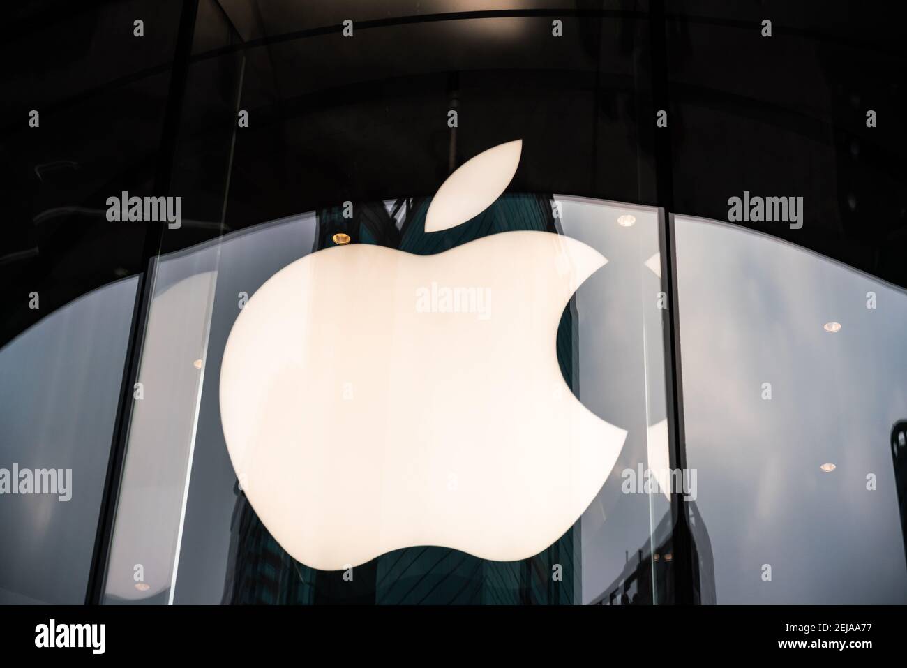 American multinational technology company Apple logo seen at an Apple ...