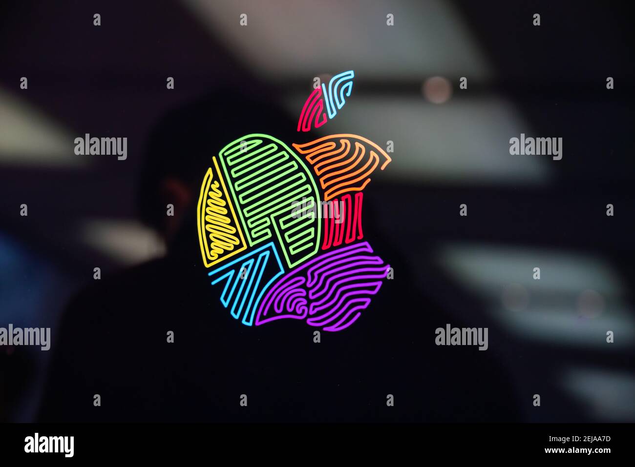 American multinational technology company Apple logo seen in an Apple ...