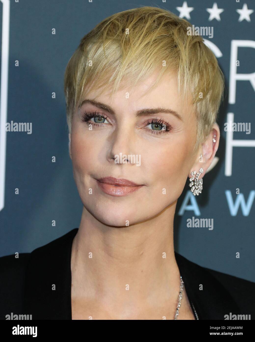 SANTA MONICA, LOS ANGELES, CALIFORNIA, USA - JANUARY 12: Actress Charlize Theron wearing Celine ...